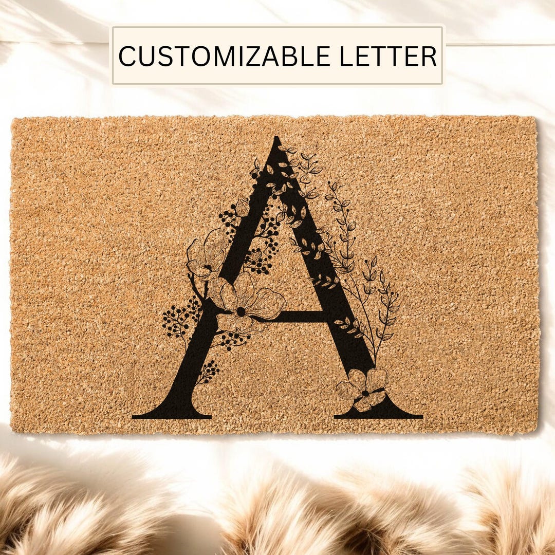 Personalized Doormat Monogram Welcome Mat Custom Entrance Rug Floral ...