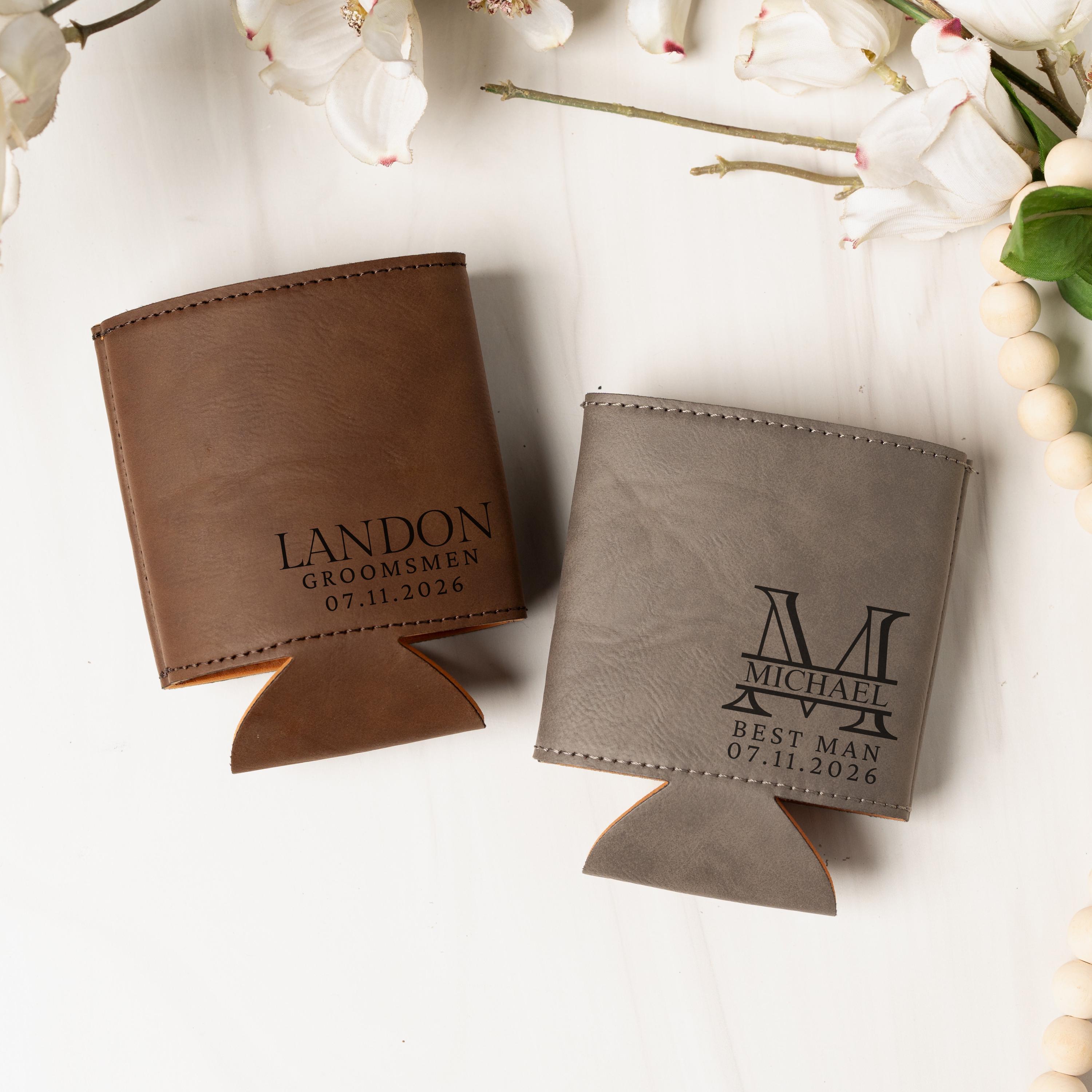 Custom Leather Cooler Personalized Groomsmen Gift Engraved Can Cooler ...
