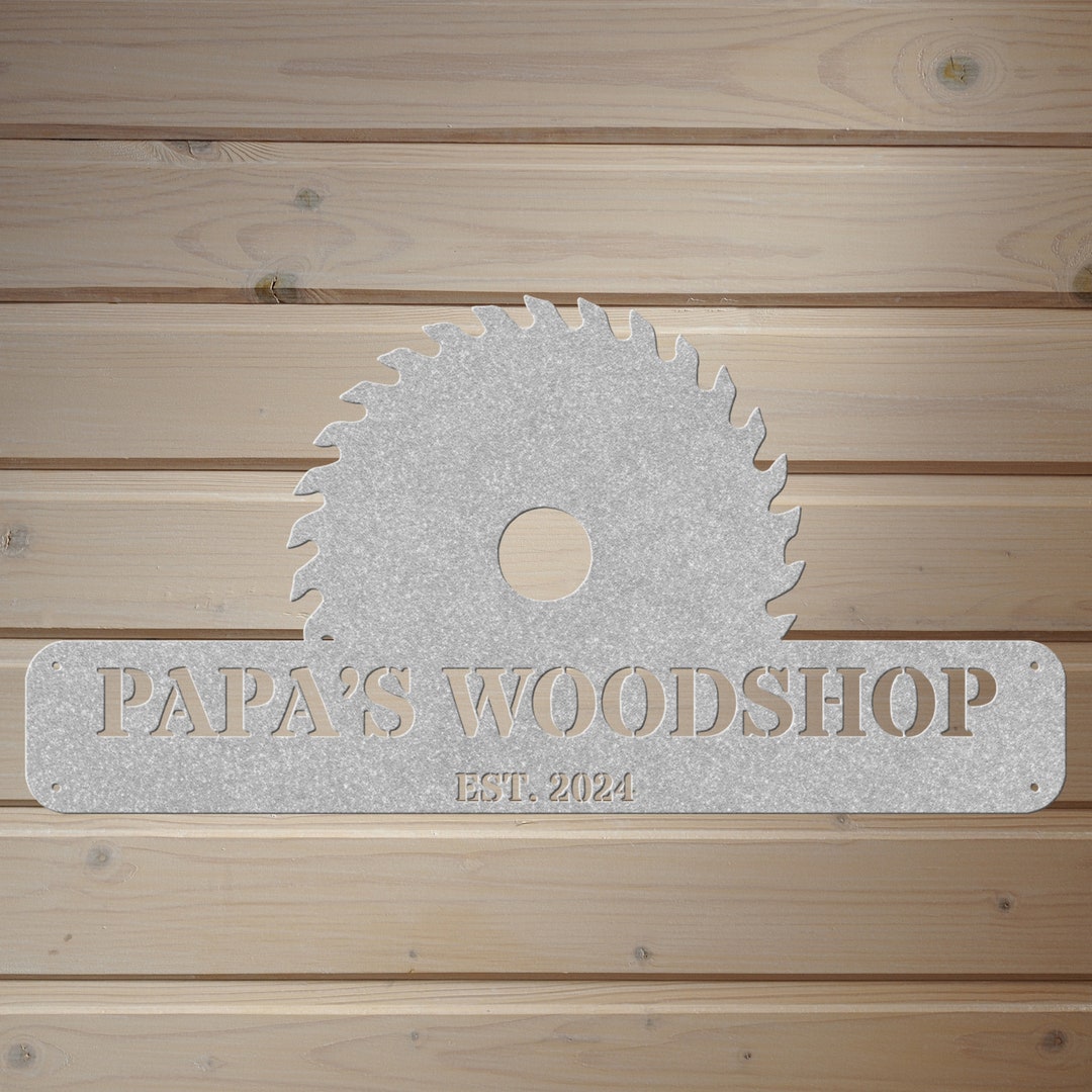 Personalized Woodshop Name Sign, Custom Woodshop Sign, Saw Blade Metal ...
