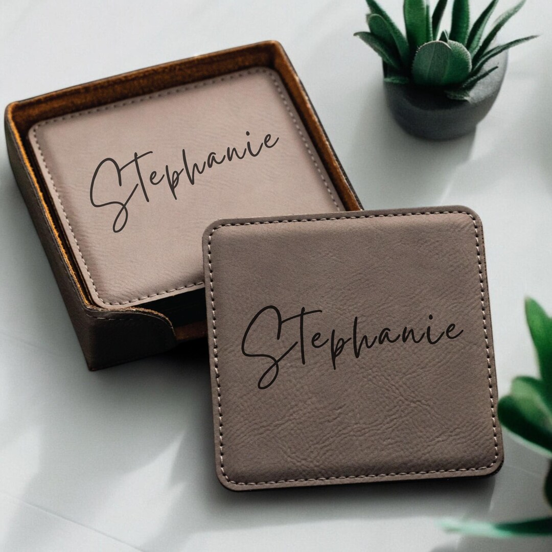 Personalized Name Coaster Office Desk Decor Monogram Coaster Leather ...