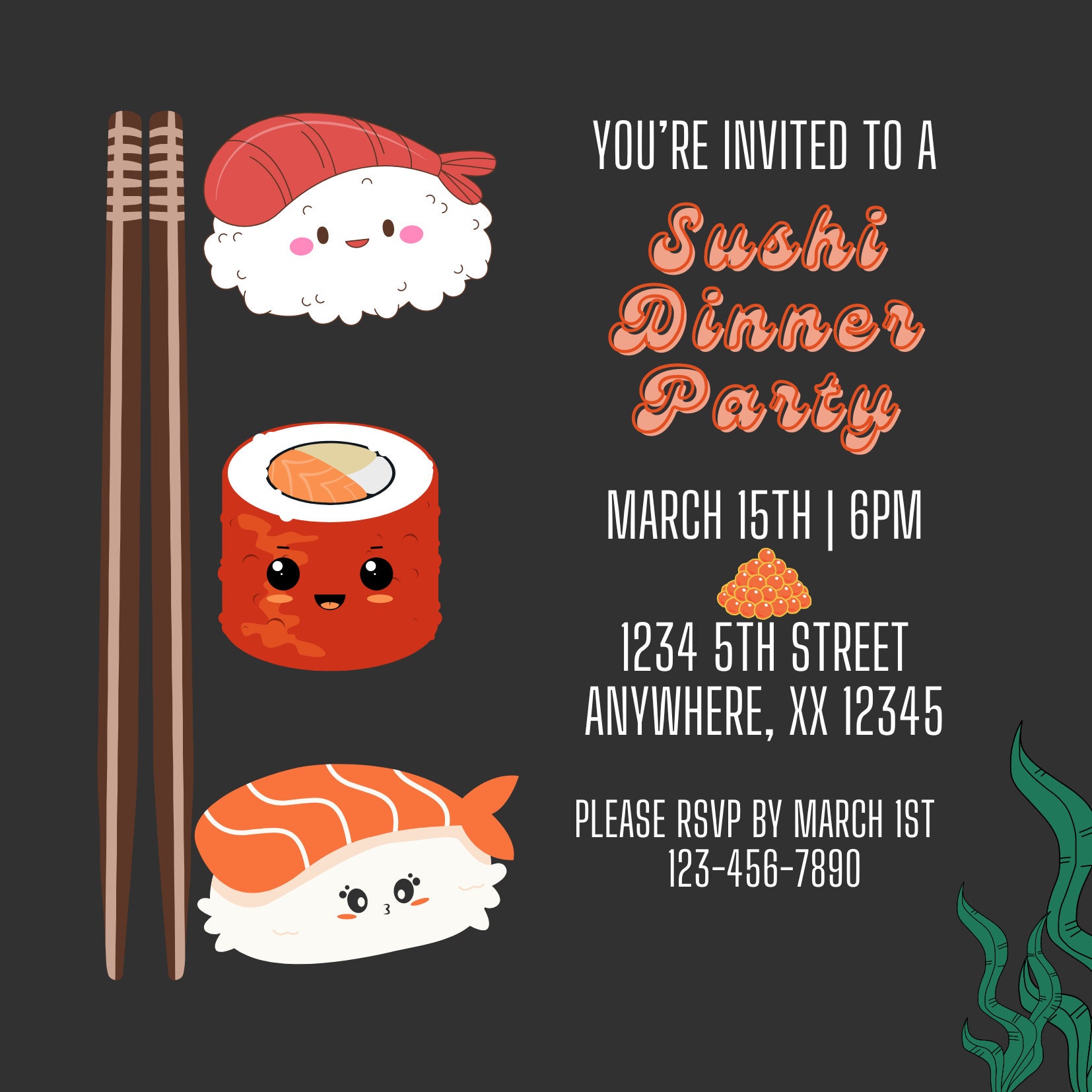 Sushi Party Invitation - Etsy