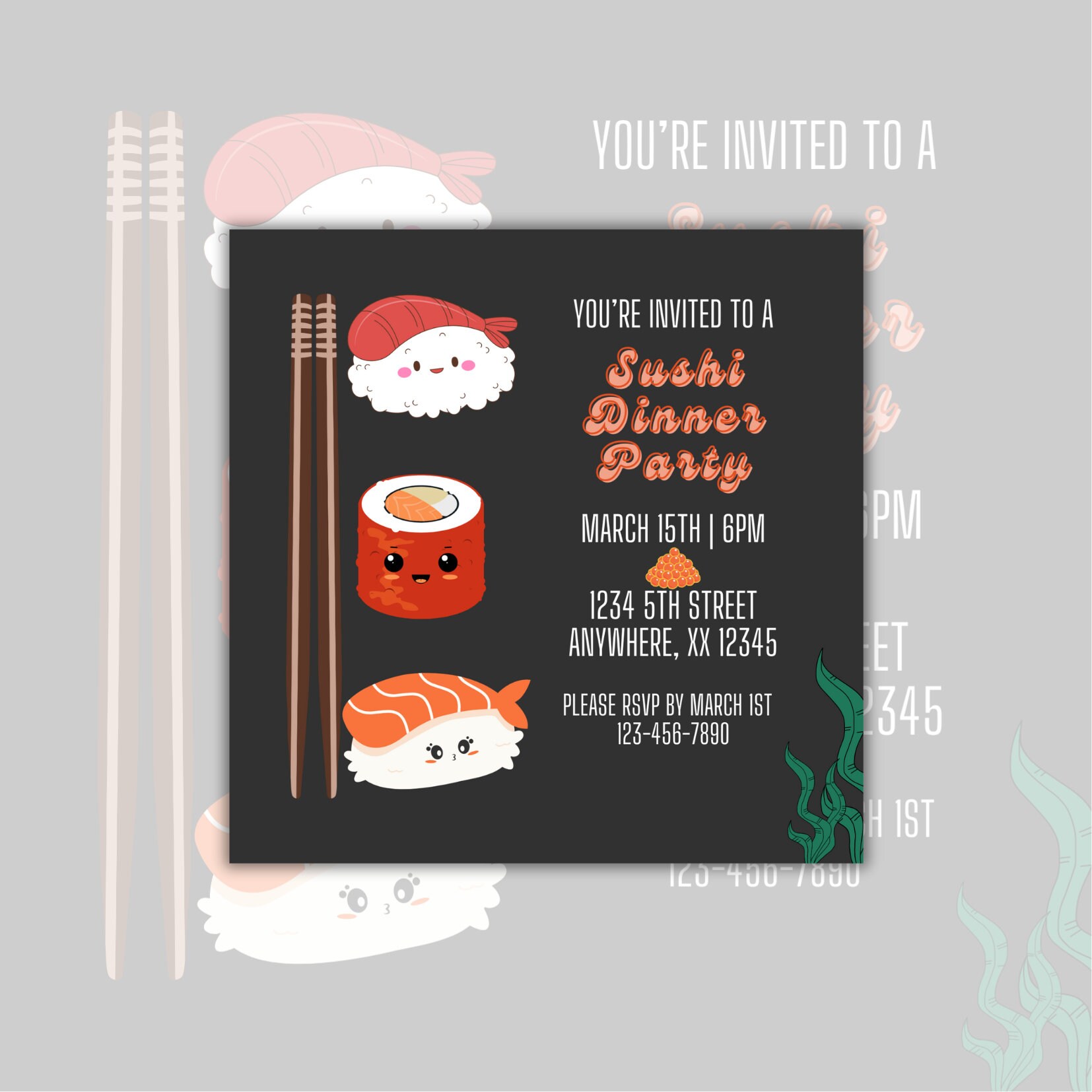 Sushi Party Invitation - Etsy