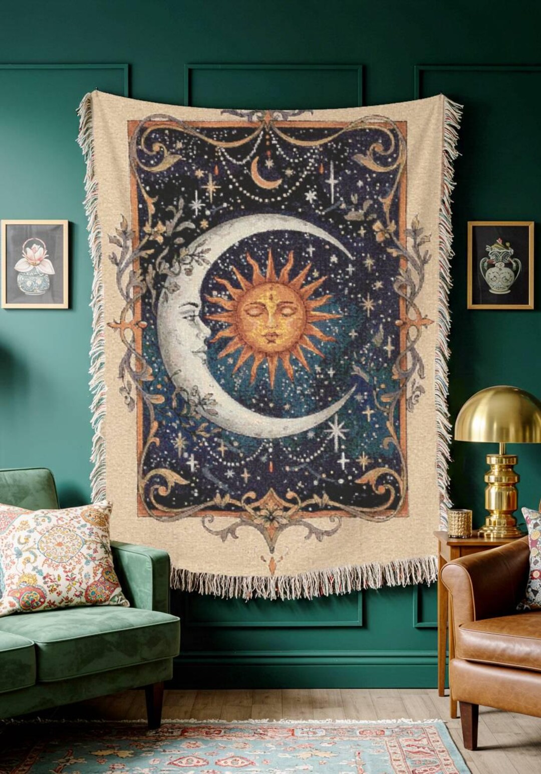 Whimsigoth Sun Moon Blanket Celestial Woven Tapestry Astrology Decor ...