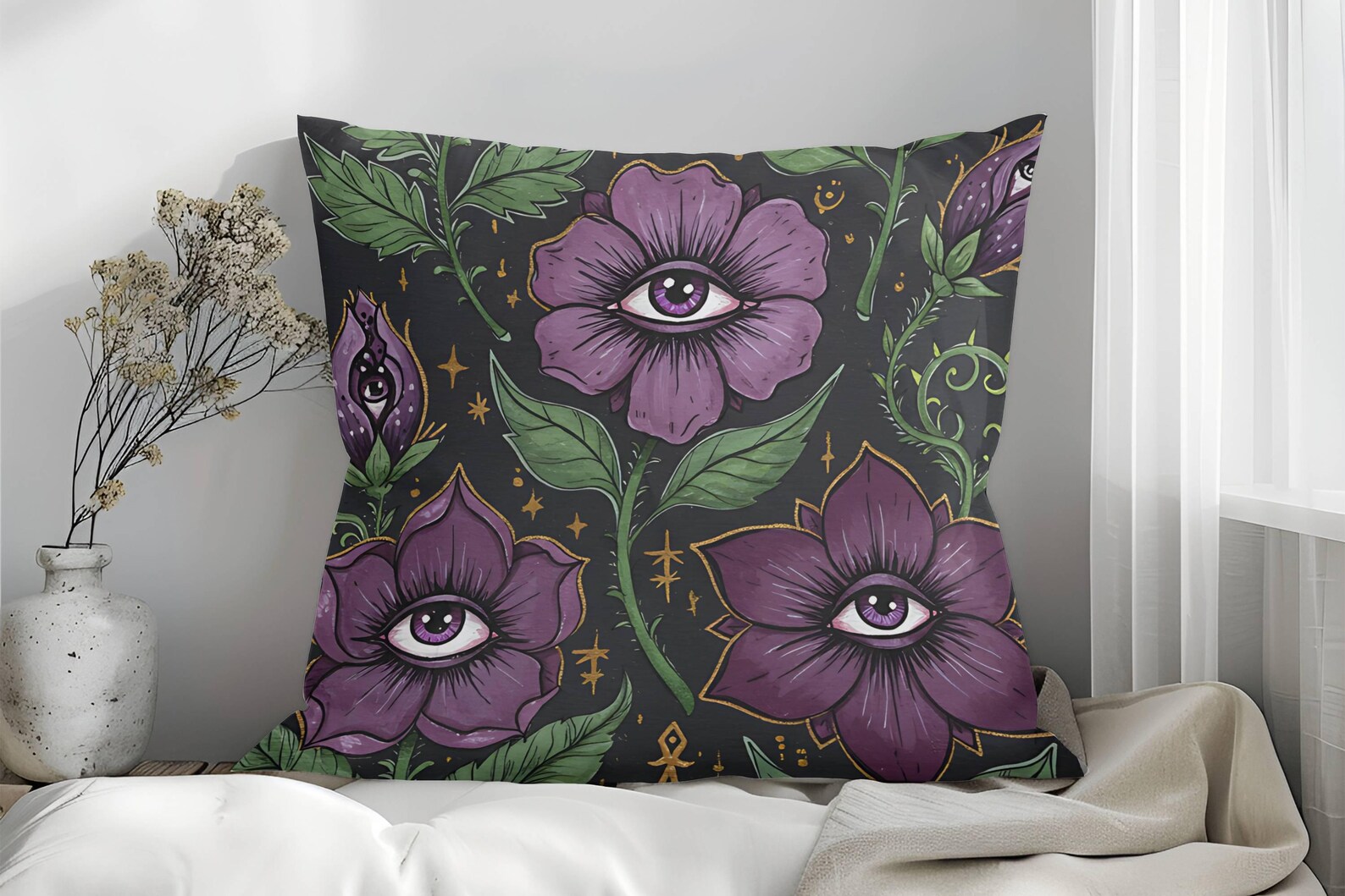 Whimsigothic Pillow Goblincore Baroque Inspired Mystical Eye Floral ...