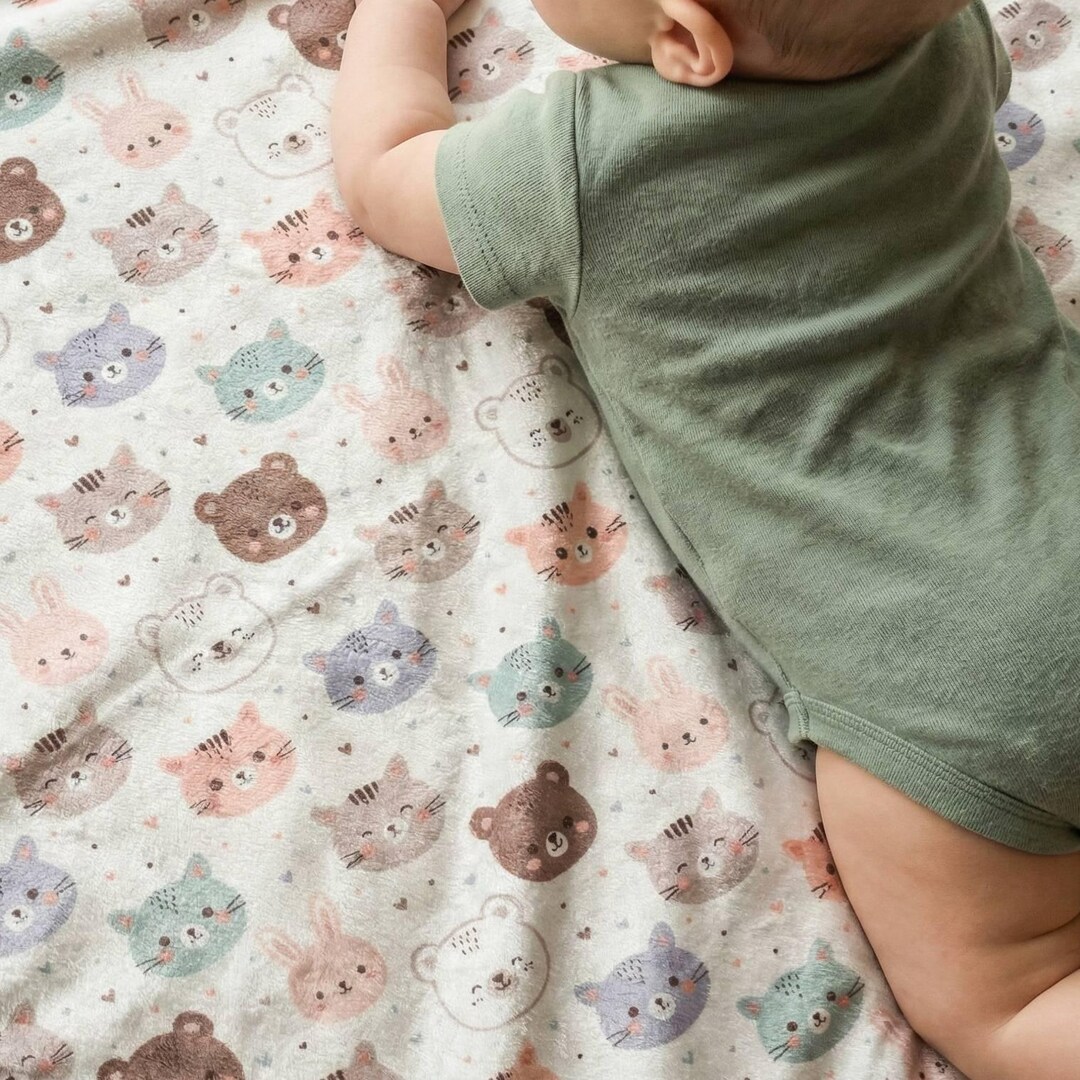 Chibi Animals Blanket Baby Nursery Pastel Woodland Animal Pattern ...