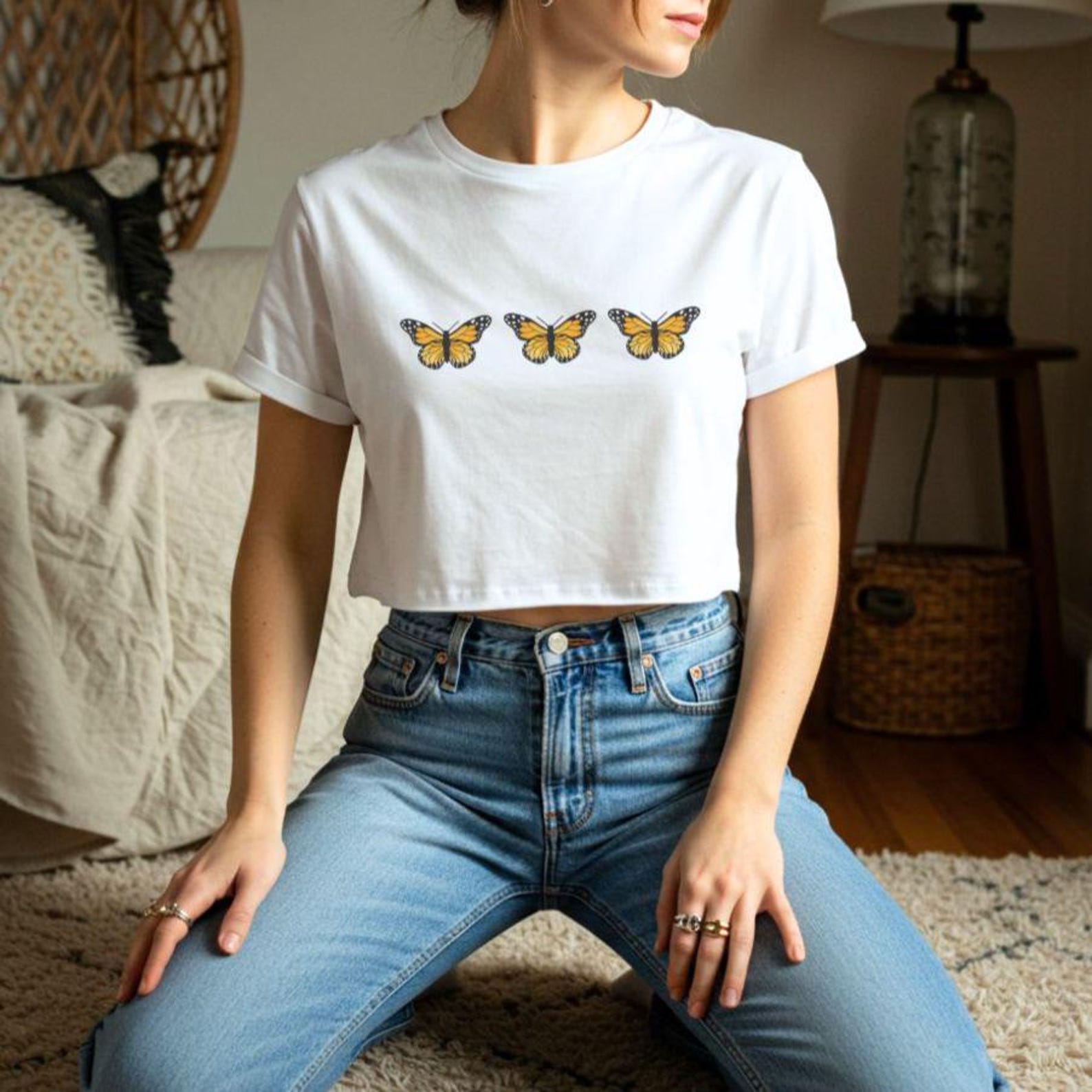Crop Top Y2k Monarch Butterfly Crop Tee Yellowjackets Shirt Y2k Crop ...