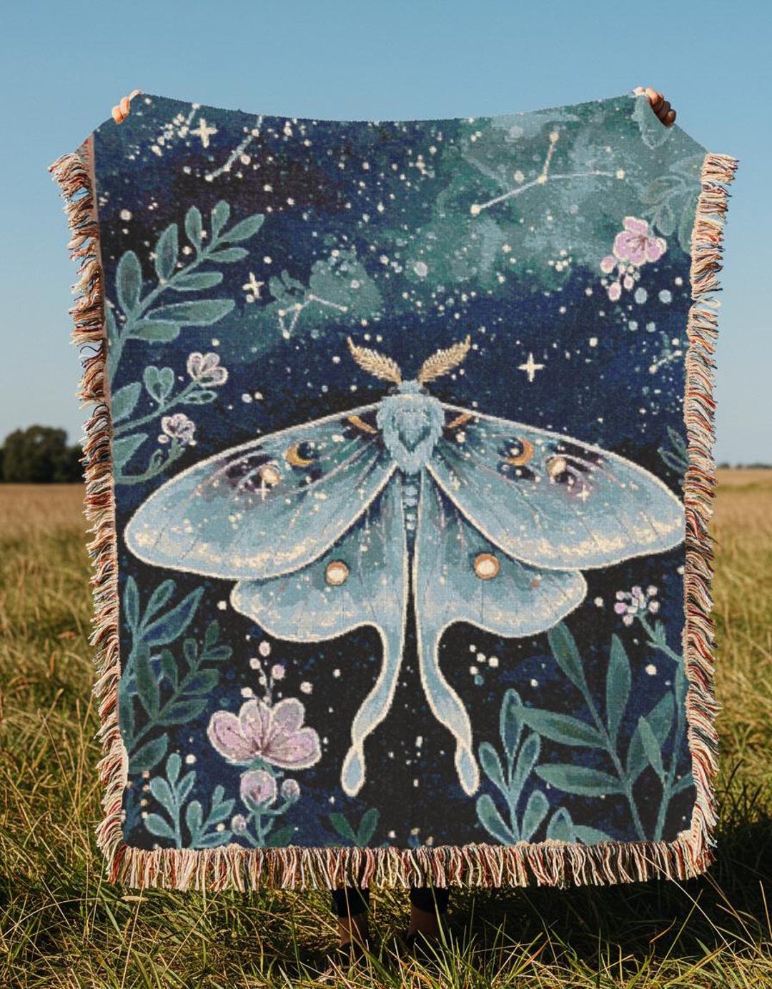 Celestial Moth Blanket Witchy Home Decor for Moth Lovers Gift for Her ...