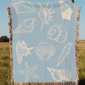 Seashell Blanket Vintage Sealife Tapestry Fish Woven Blanket ...