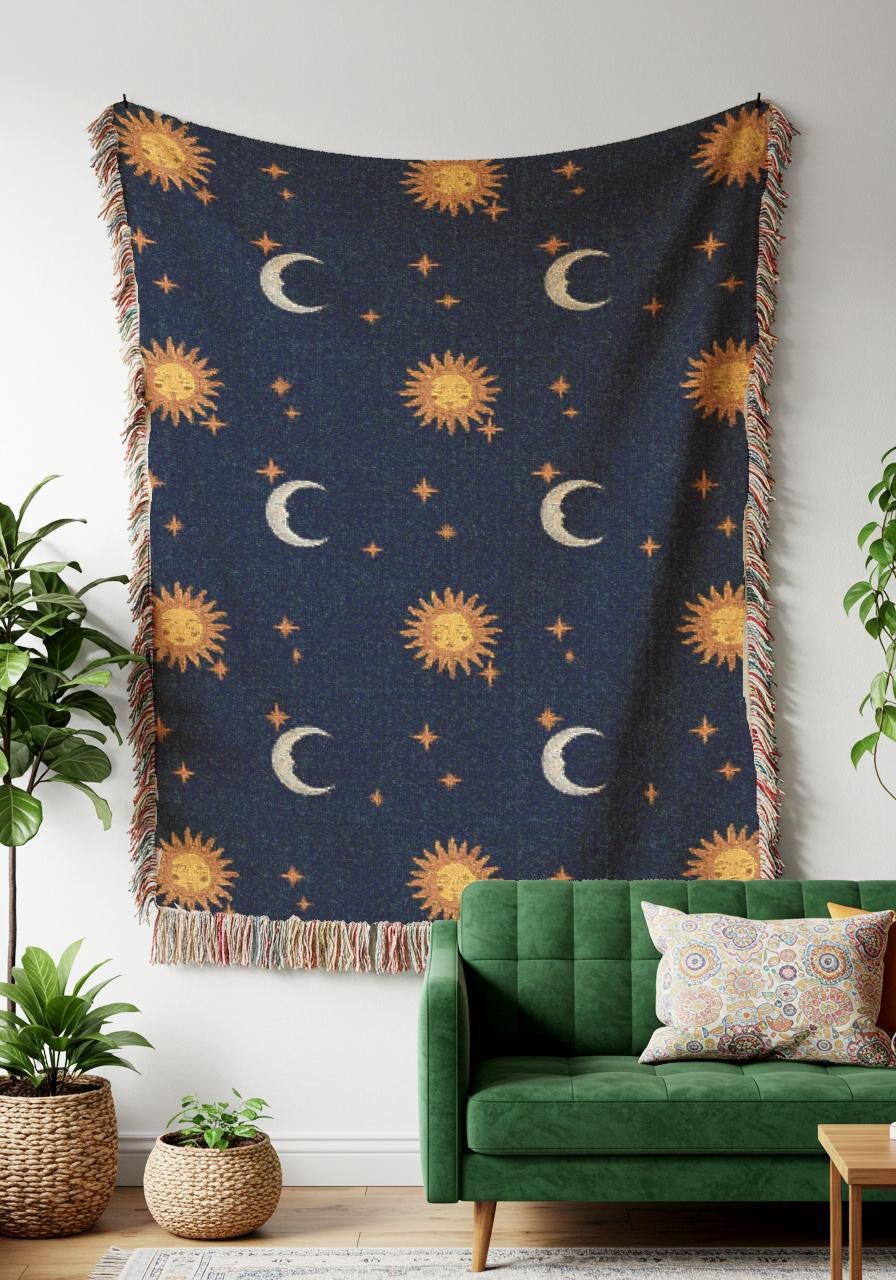 Whimsigoth Celestial Woven Blanket Sun Moon Tapestry Whimsigoth Home ...
