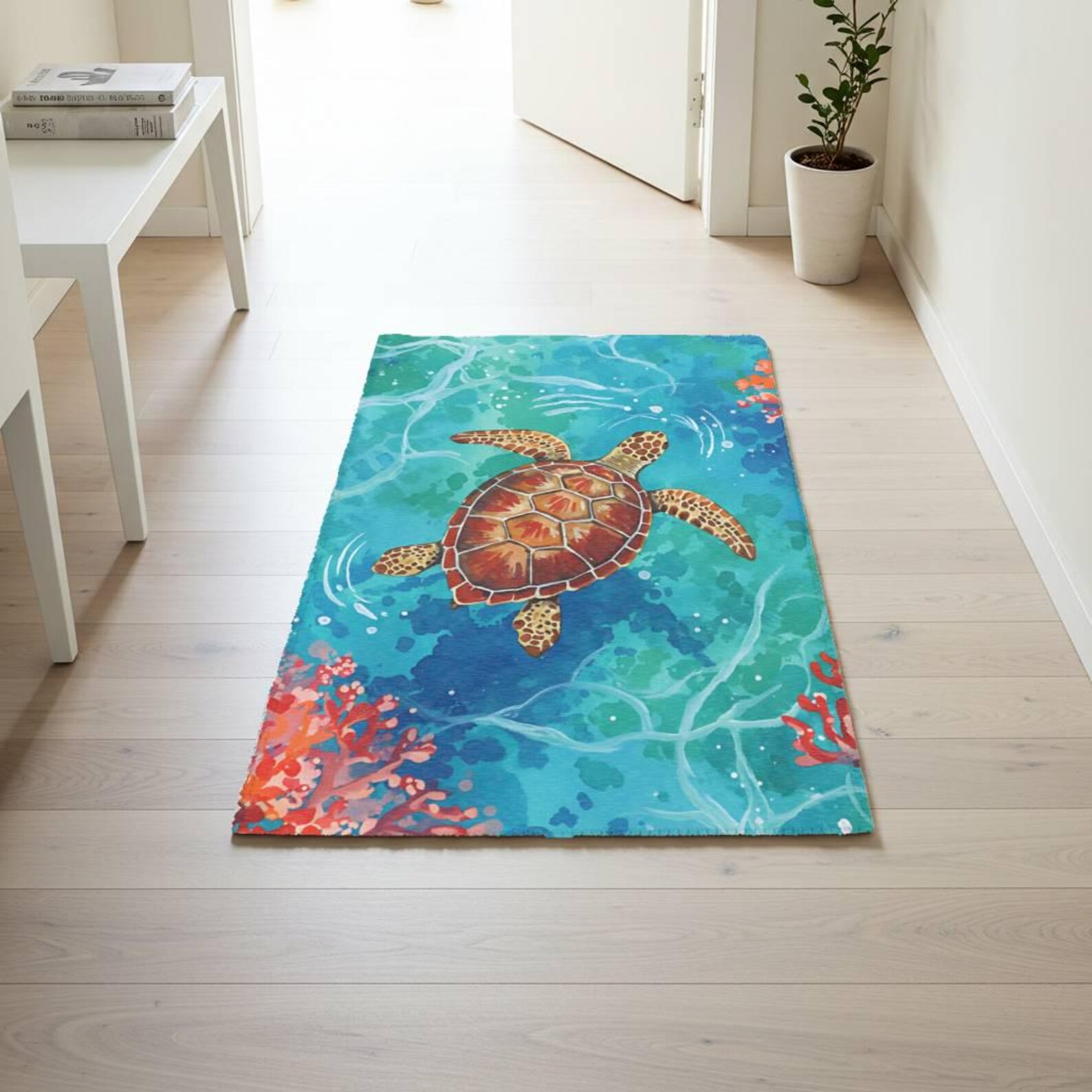 Sea Turtle Rug Ocean Lovers Accent Rug Beach Decor Nautical Home Decor ...