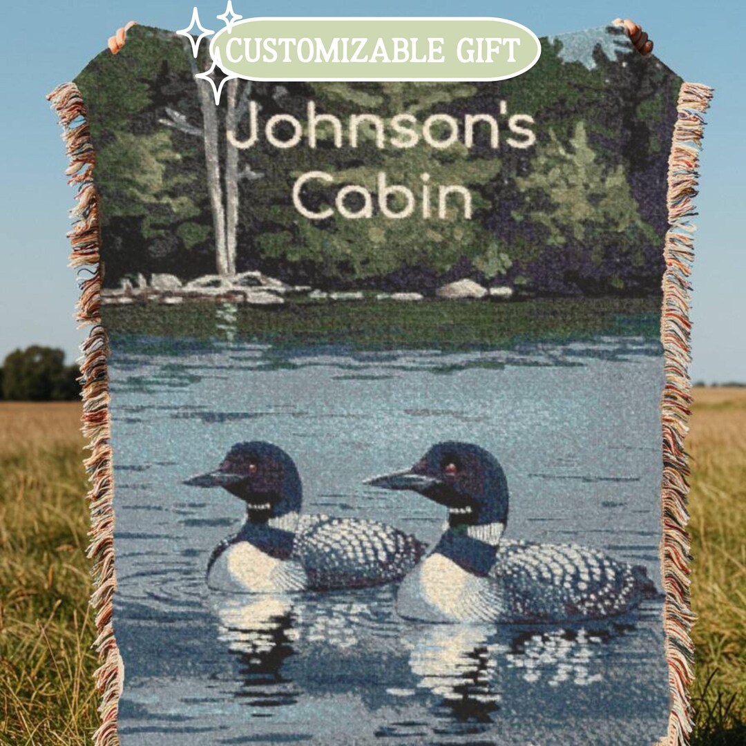 Custom Loon Woven Blanket Personalized Family Name Lake House Throw ...