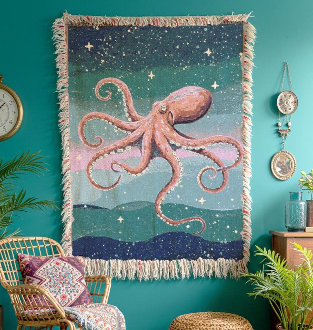 Octopus Blanket Ocean Sea Life Tapestry Gift for Ocean Lovers Nautical ...