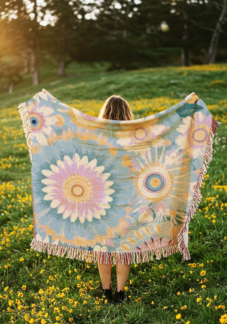 Boho Blanket Whimsical Colorful Throw Cute Botanical Tapestry Eclectic ...