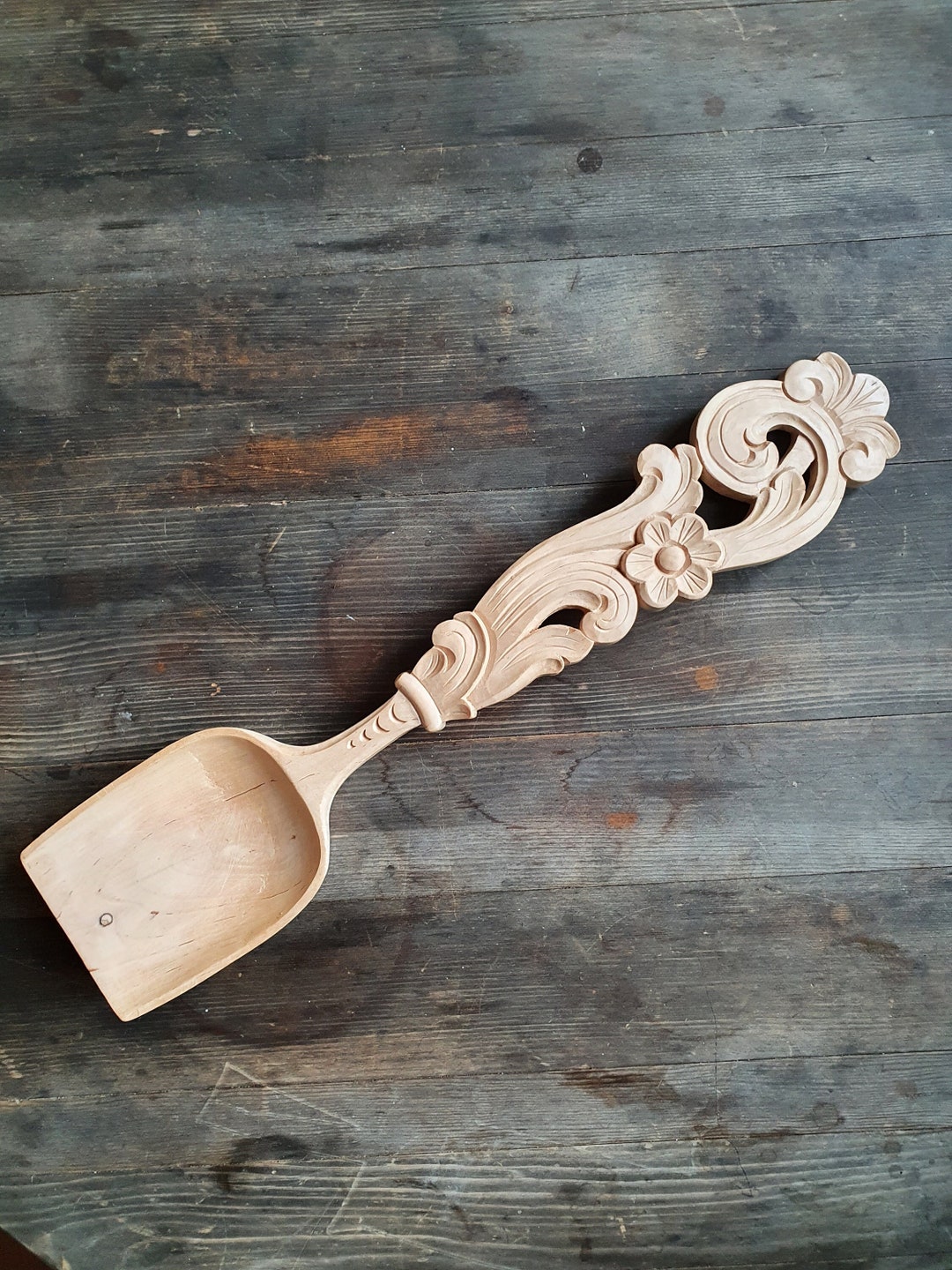 Norwegian Vintage Hand Carved LARGE Ornament Spoon, Scandinavian Folk ...