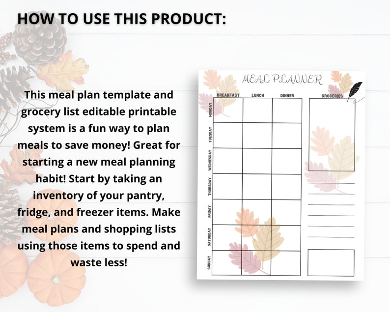 Fall Meal Plan Template, Autumn Grocery List Printable, Cold Weather ...