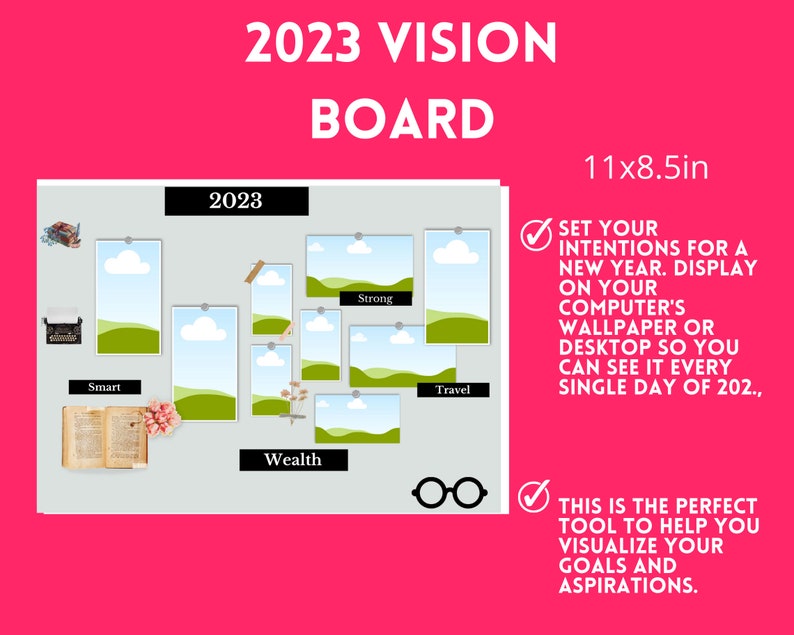 Vision Board Template, Desktop Wallpaper, Editable in Canva, Computer ...