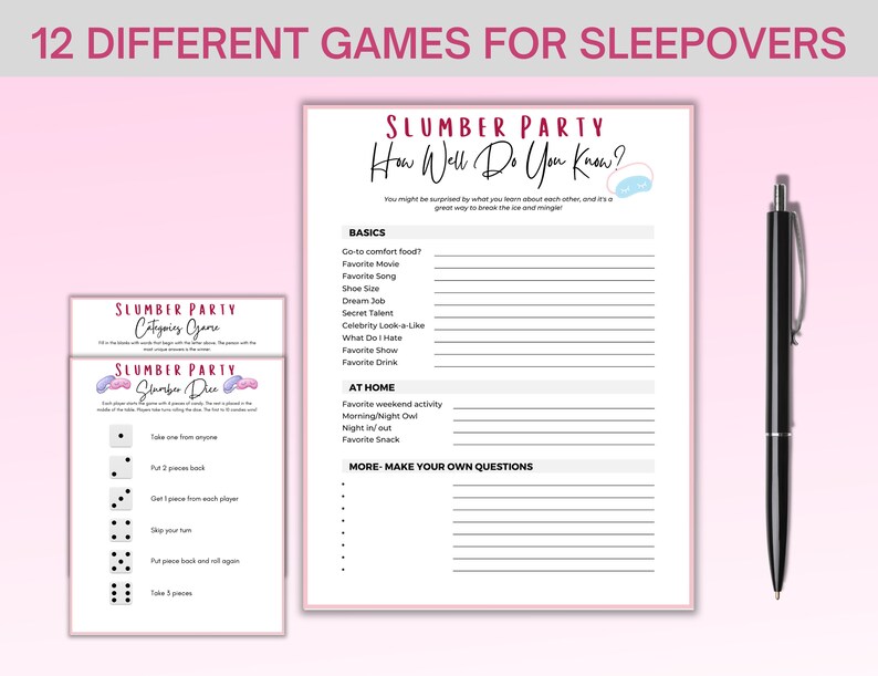 Slumber Party Games, Sleepover Party, Girls Night Game Bundle, Teen ...
