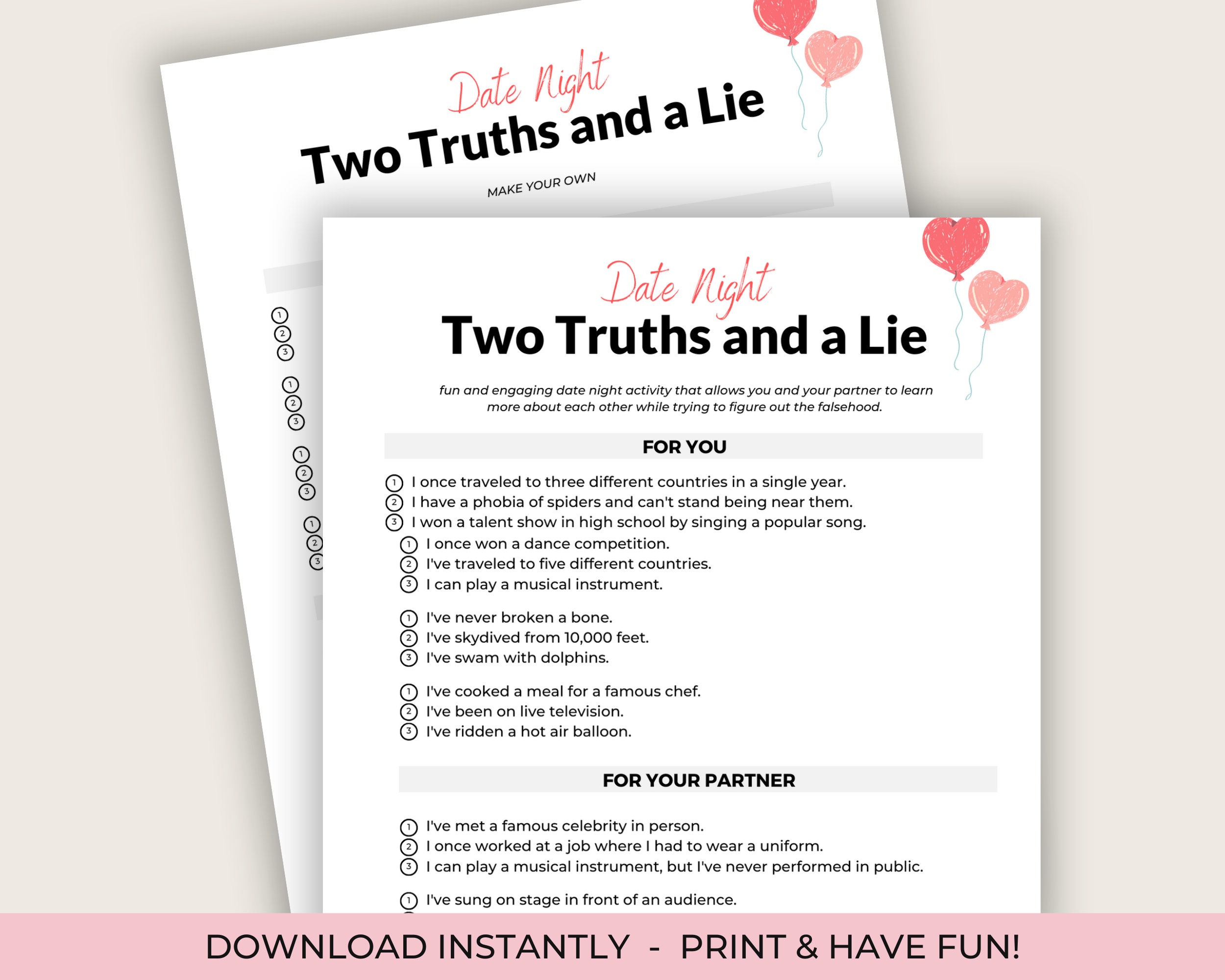 Date Night Printable Game Valentine's Day Party Game Couples Quiz Date ...