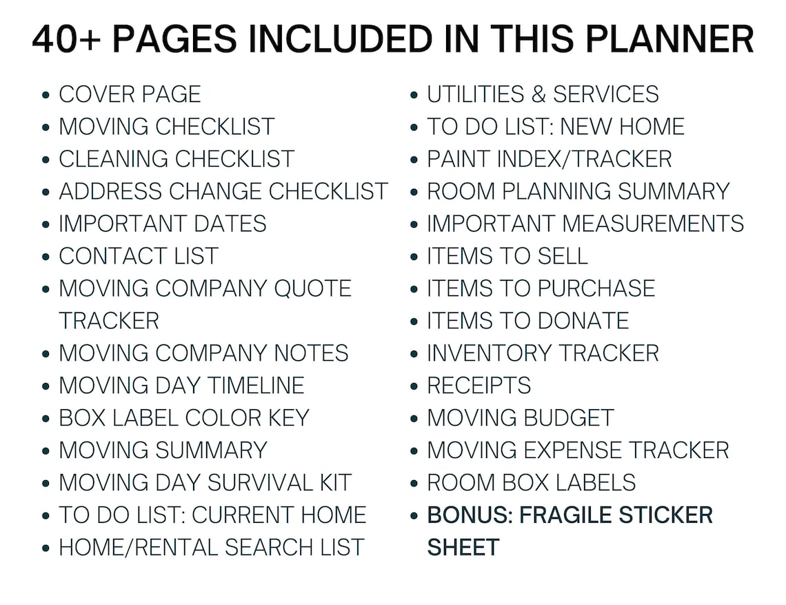Moving Checklist | Moving Planner Kit | Moving Planner Bundle Printable ...