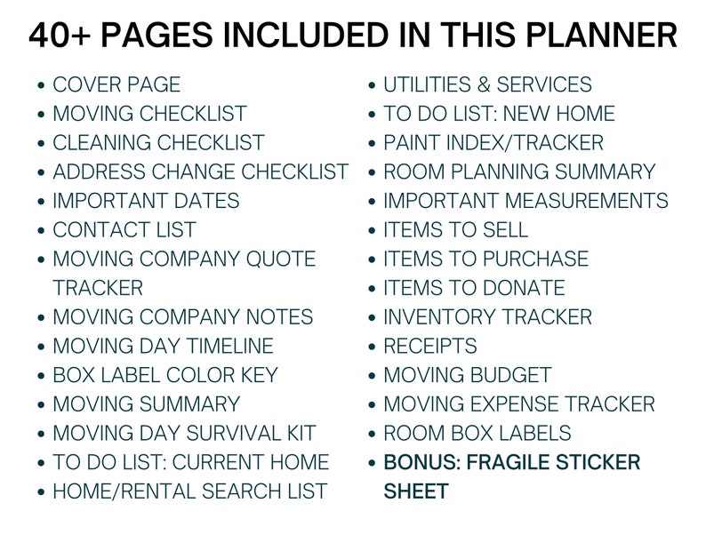 Moving Checklist | Moving Planner Kit | Moving Planner Bundle Printable ...