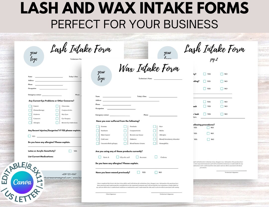 Beauty Salon Forms | Lash Tech Consultation Form | Editable Wax and ...