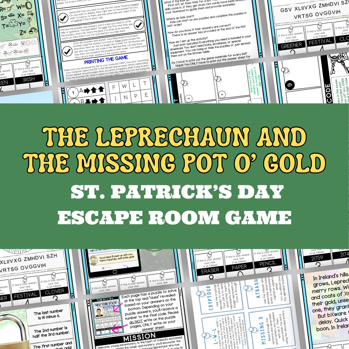 St. Patrick's Day Escape Room for Kids, Party Games, Family Activities ...