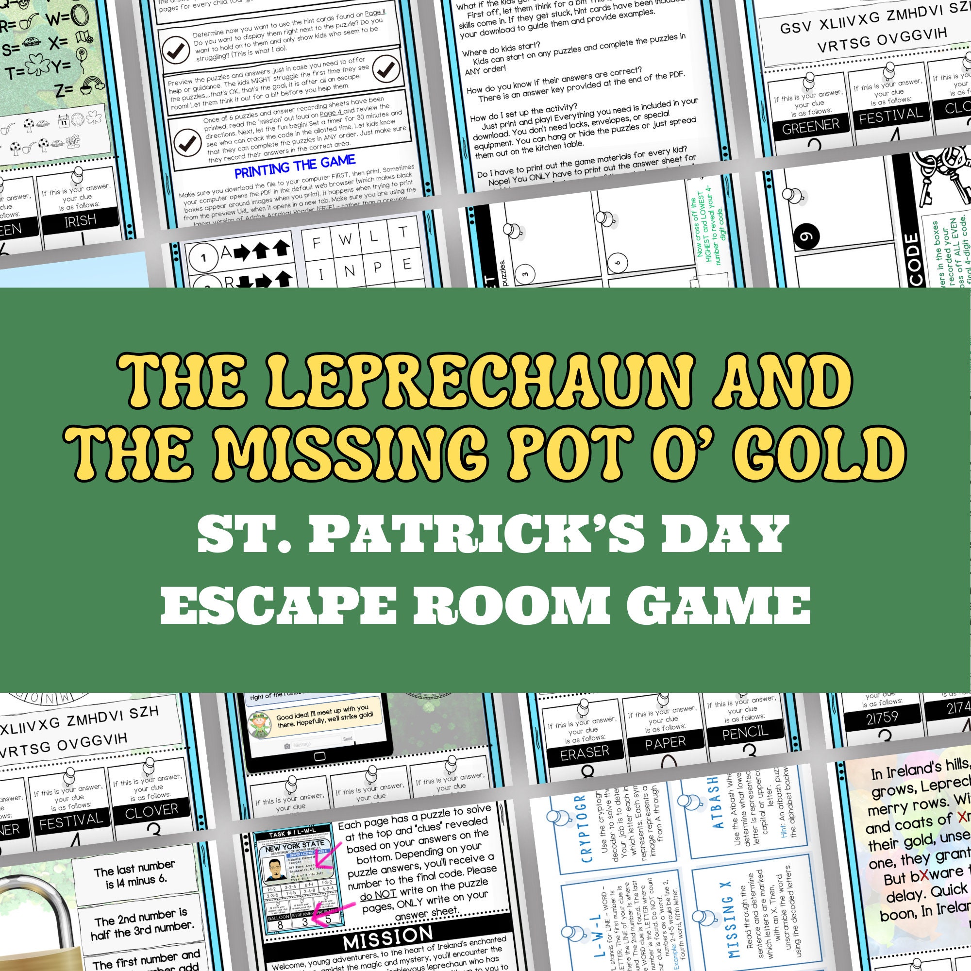 St. Patrick's Day Escape Room for Kids, Party Games, Family Activities ...