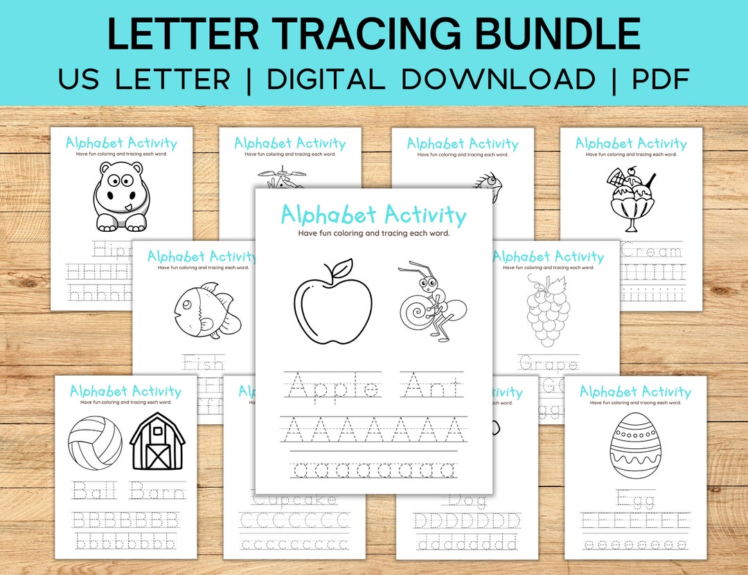 Alphabet Letters Tracing Sheet Handwriting Practice Bundle Simple ...