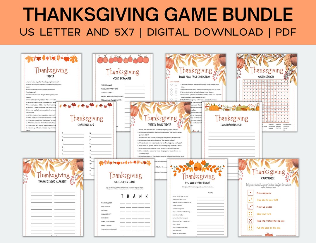 15 Complete Thanksgiving Game BUNDLE, Thanksgiving Printable Games ...