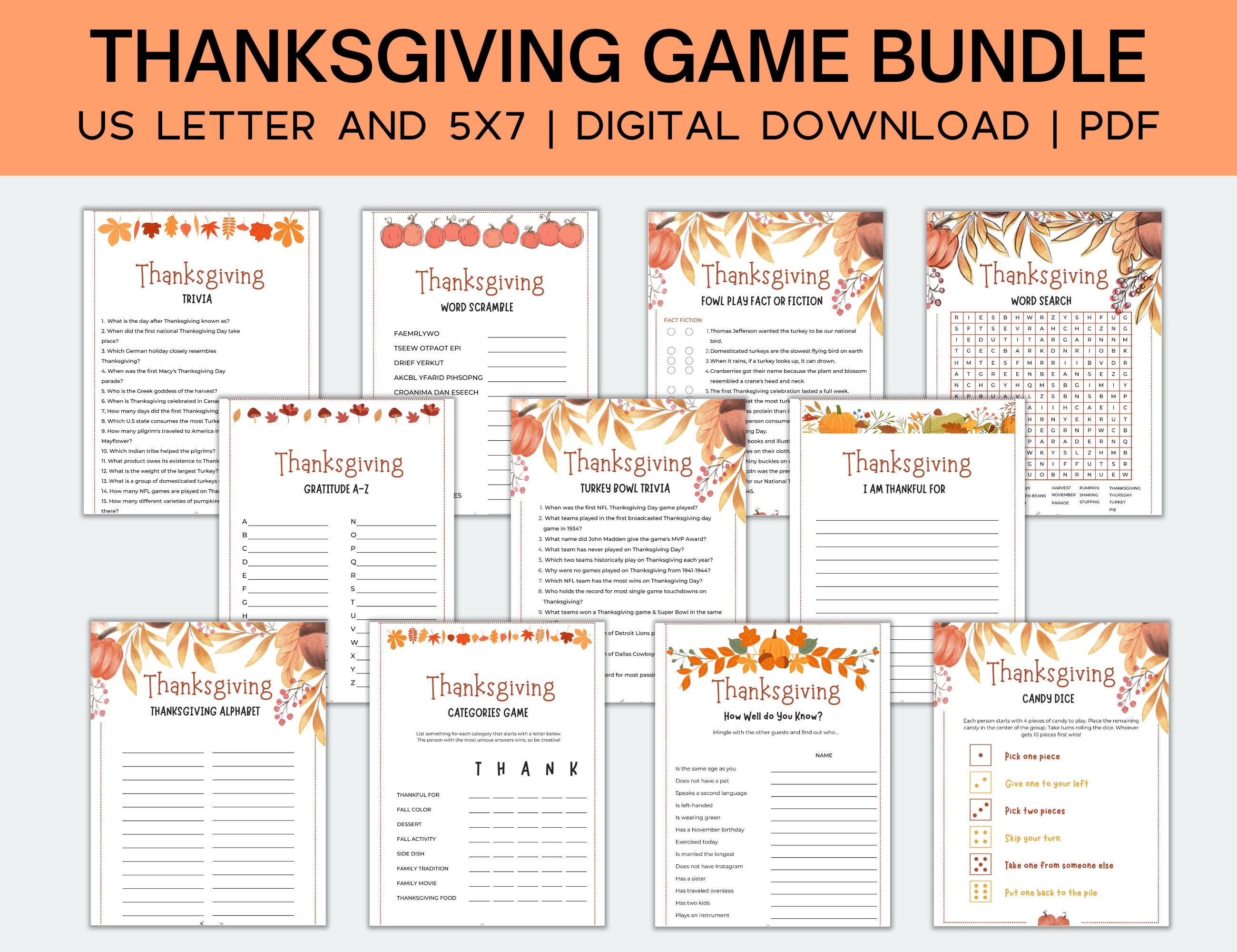 15 Complete Thanksgiving Game BUNDLE, Thanksgiving Printable Games ...