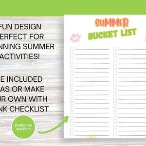 Summer Bucket List Printable | Summer to Do List | Size 8.5x11 | Summer ...