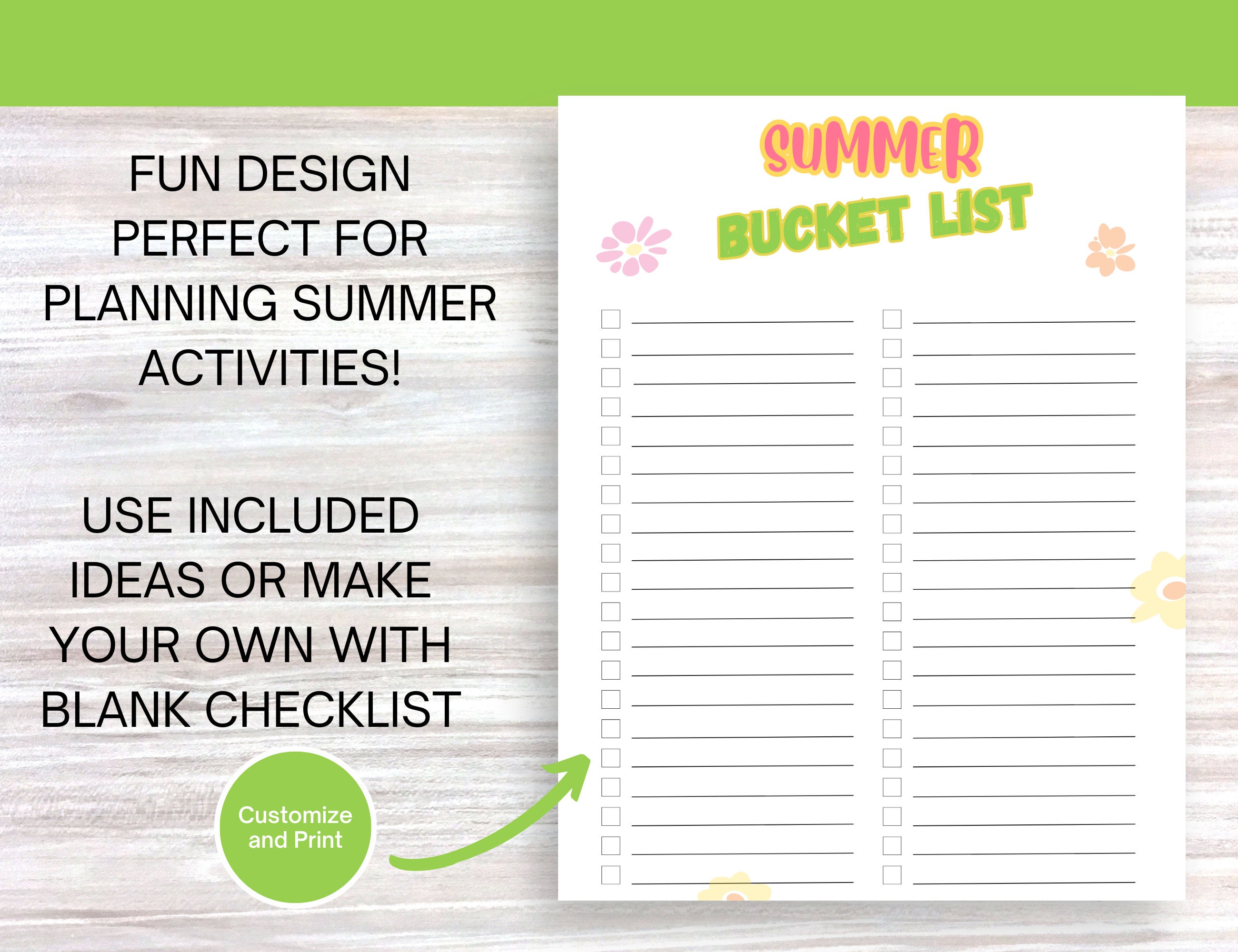 Summer Bucket List Printable | Summer to Do List | Size 8.5x11 | Summer ...