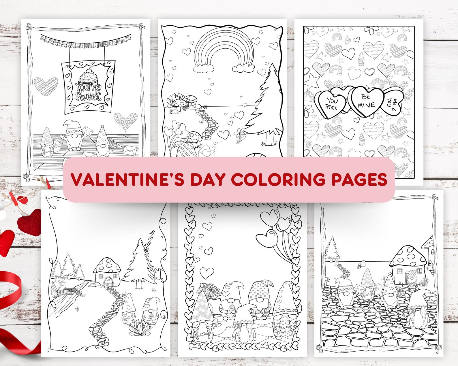 Gnome Valentine's Day Coloring Sheets Valentines Day Gnome Coloring ...
