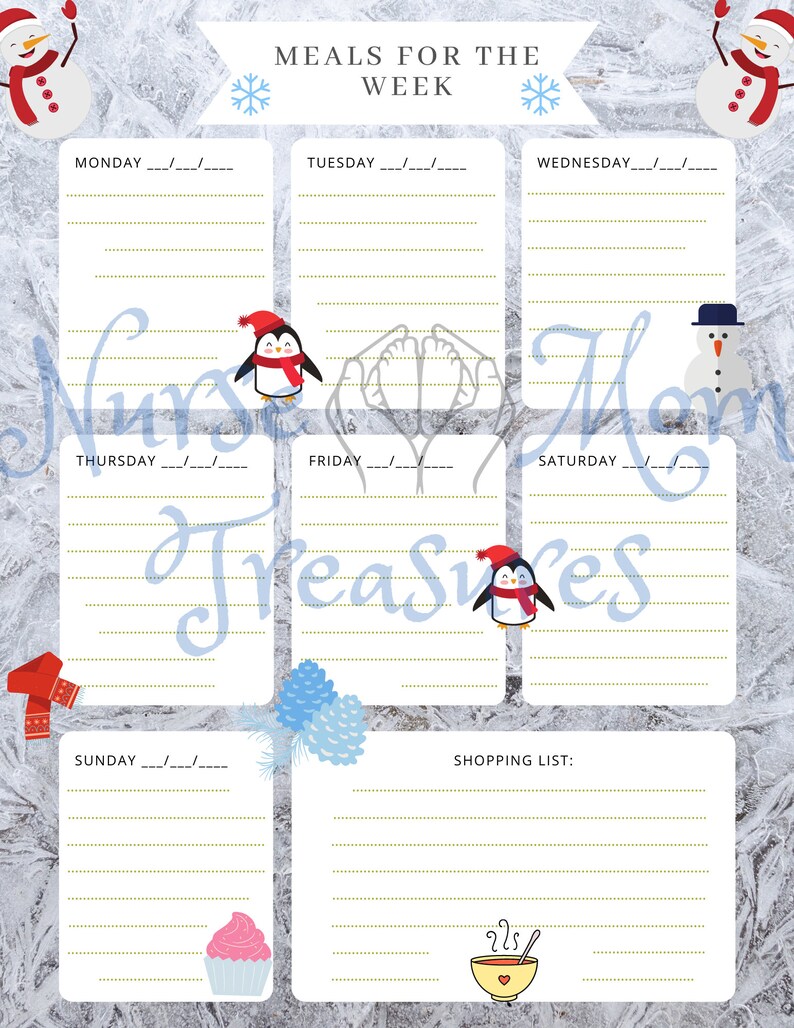 Winter Colorful Meal Planner Printable, Meal Tracker, Menu Plan & Prep ...