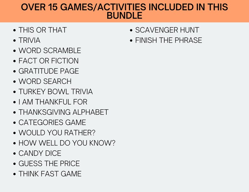 15 Complete Thanksgiving Game BUNDLE, Thanksgiving Printable Games ...