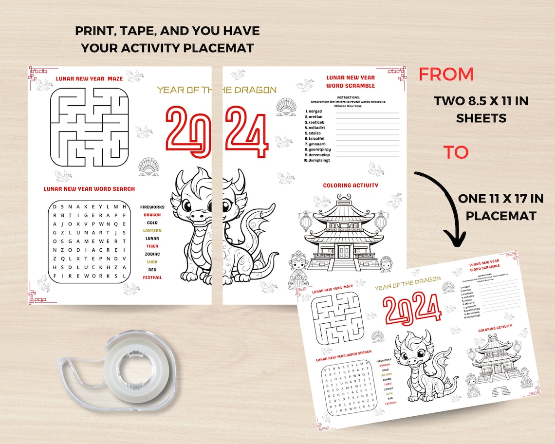 Lunar New Year Children's Activity Placemat | Year of the Dragon Place ...