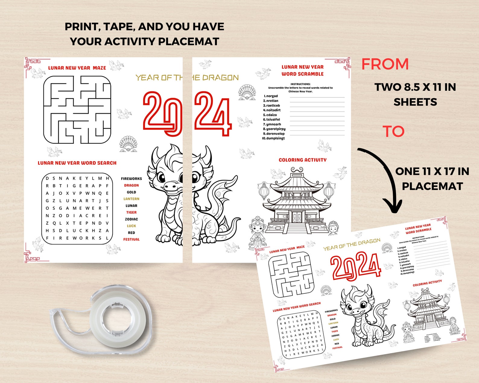 Lunar New Year Children's Activity Placemat | Year of the Dragon Place ...