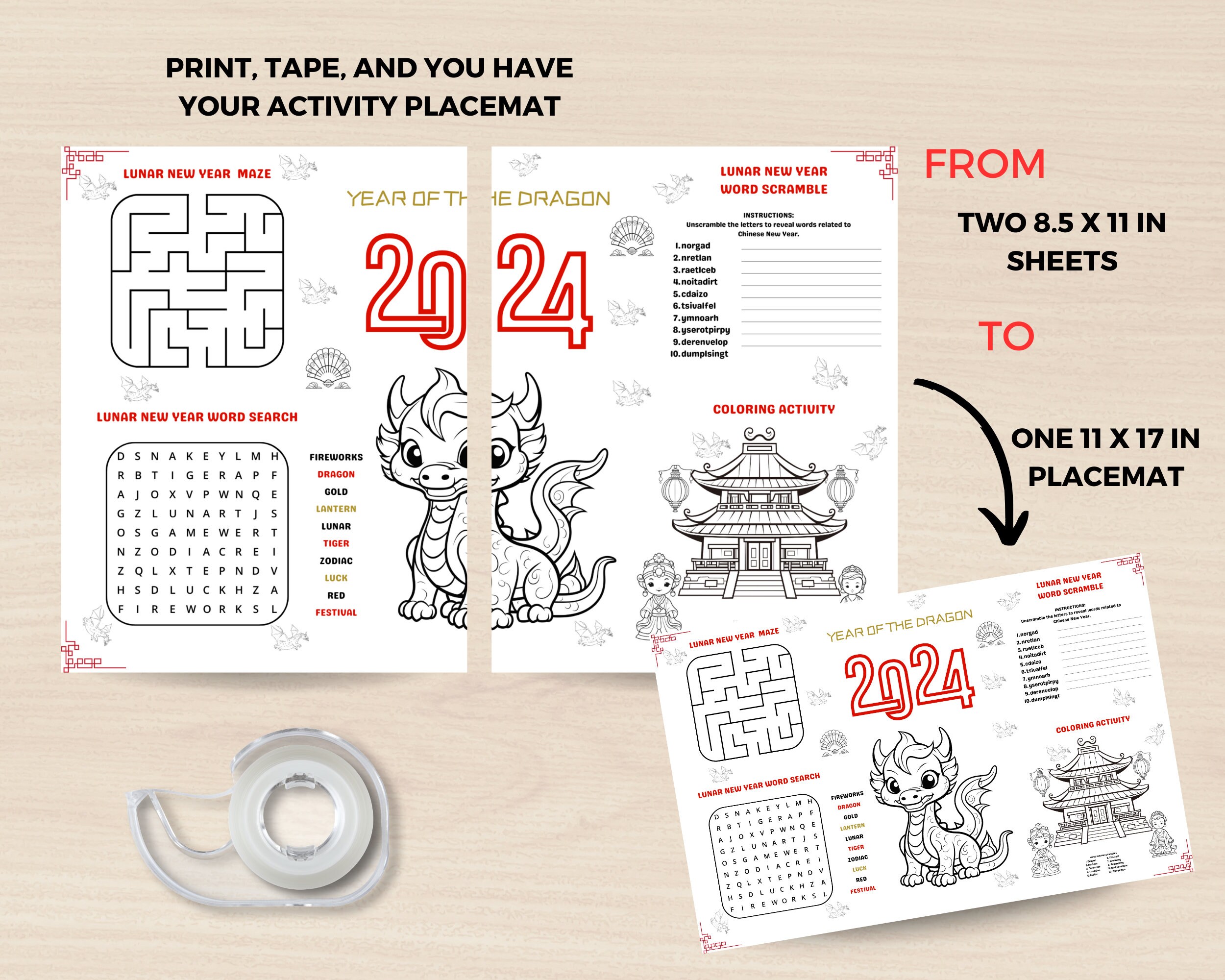 Lunar New Year Children's Activity Placemat | Year of the Dragon Place ...