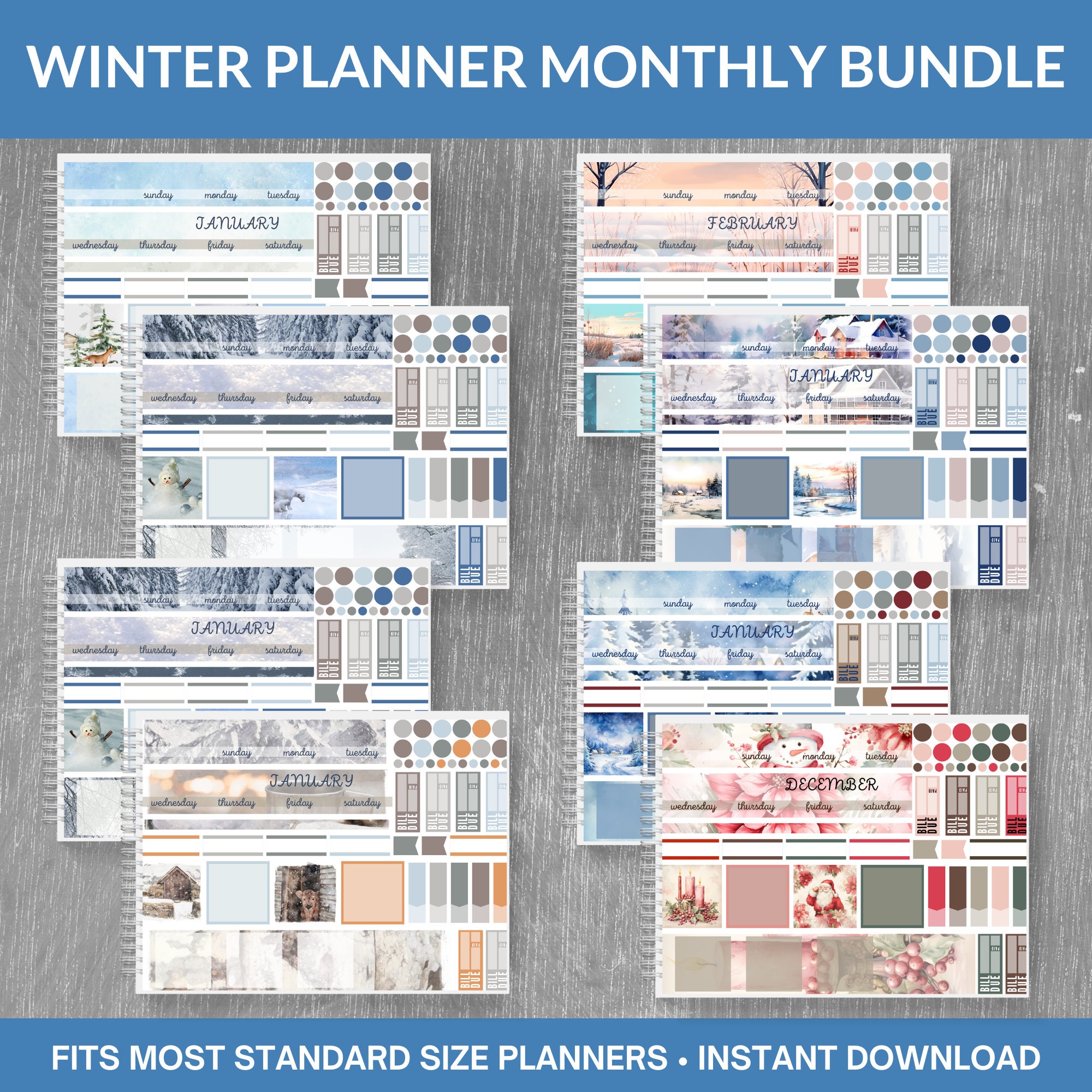 Planner Sticker Bundle | WINTER Monthly Sticker Bundle | Digital ...