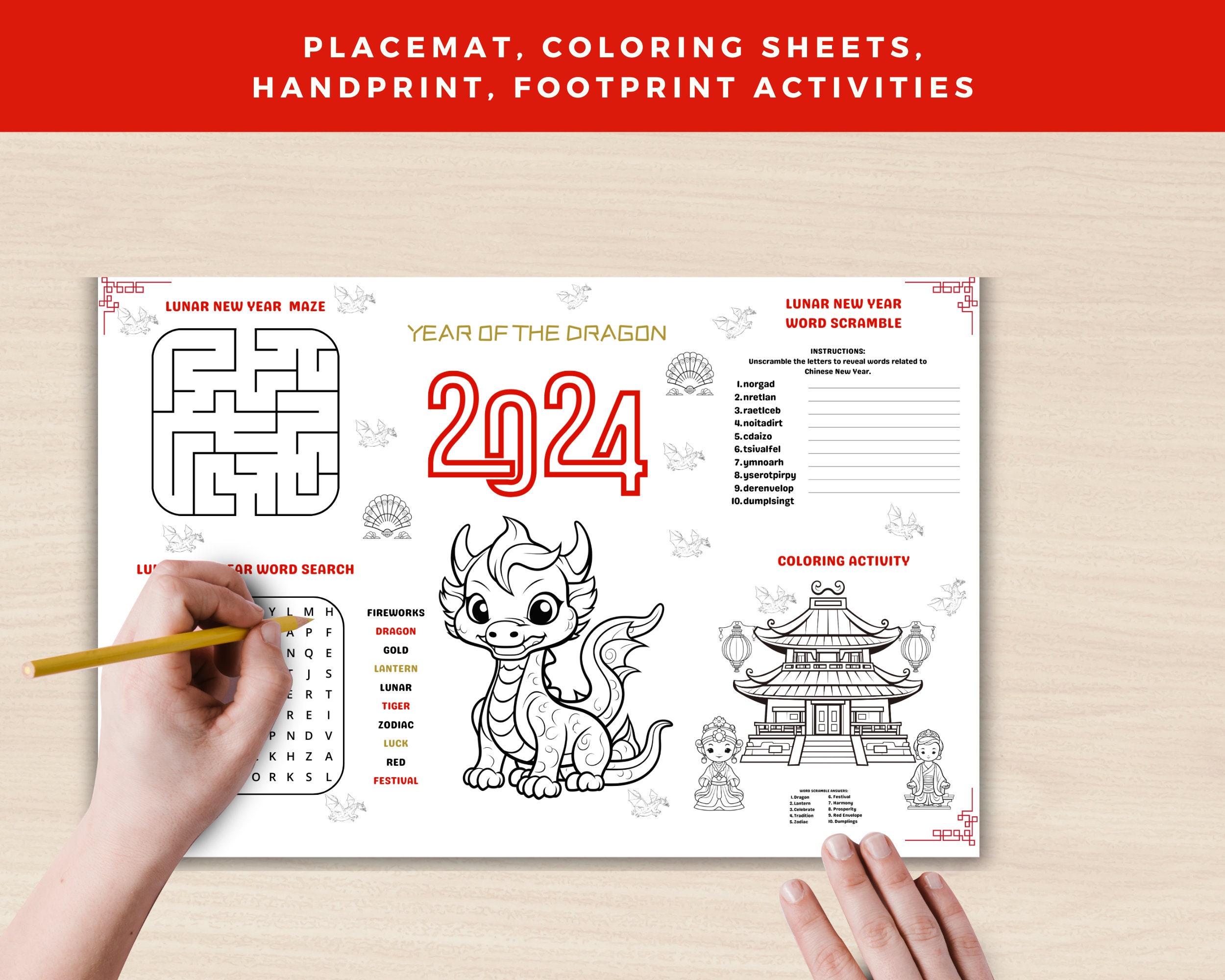 Lunar New Year Children's Activity Placemat | Year of the Dragon Place ...