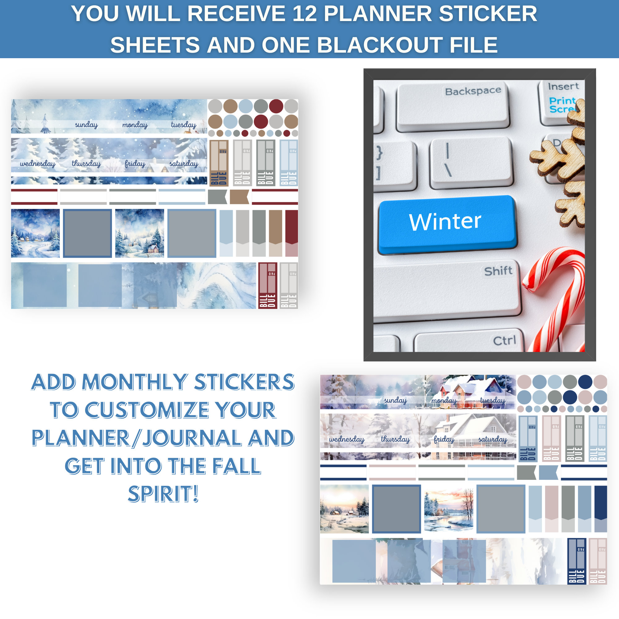Planner Sticker Bundle | WINTER Monthly Sticker Bundle | Digital ...