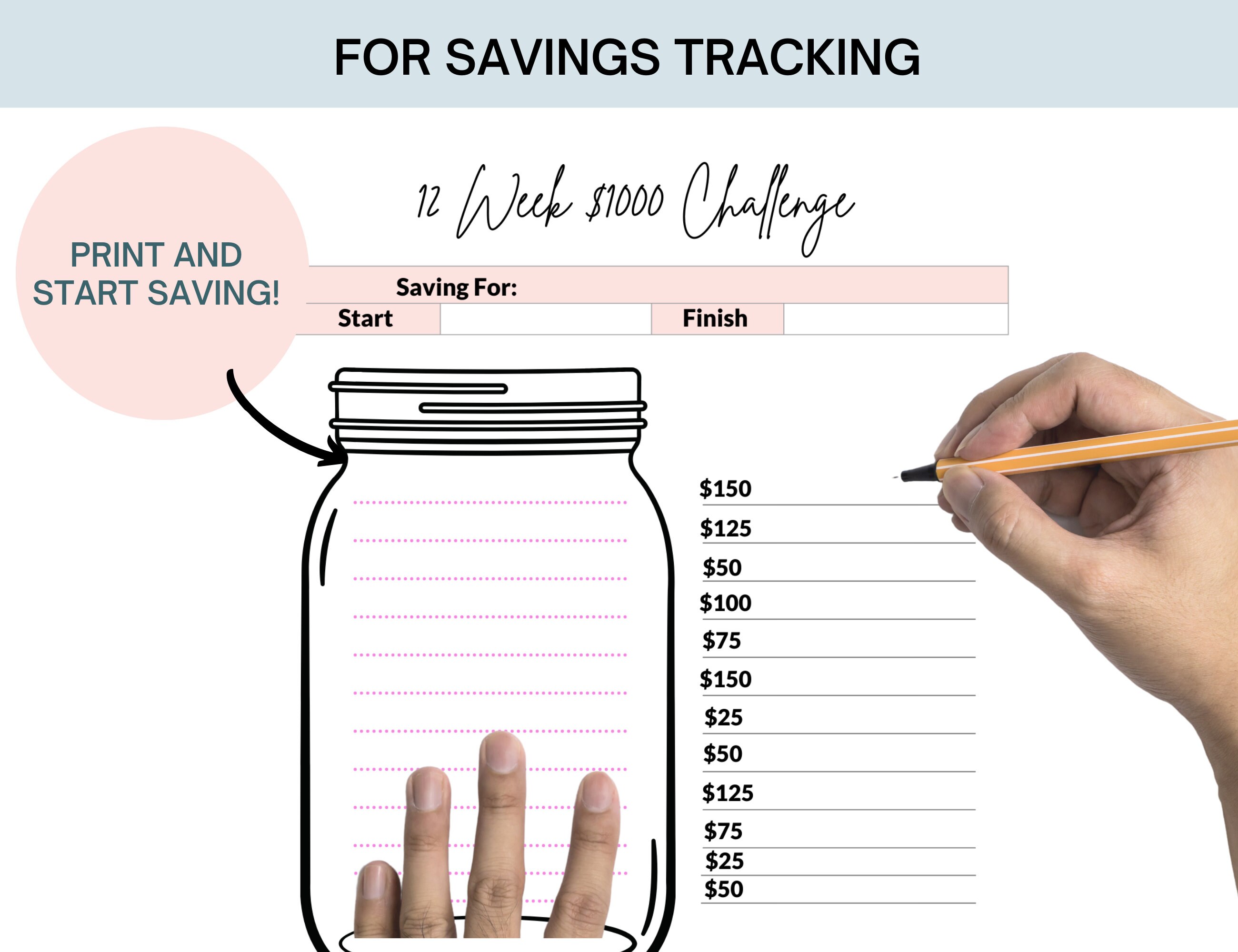 12 Week and 1 Year Savings Challenge | Printable Savings Goal ...