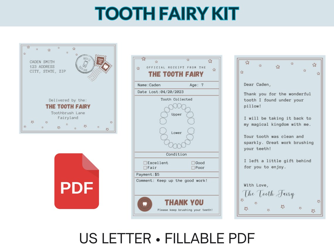 Printable Tooth Fairy Receipt, Tooth Fairy Letter, Tooth Fairy Envelope ...
