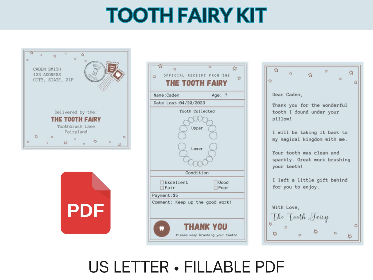 Printable Tooth Fairy Receipt, Tooth Fairy Letter, Tooth Fairy Envelope ...