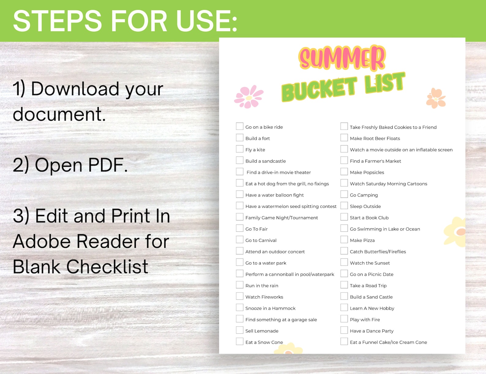 Summer Bucket List Printable | Summer to Do List | Size 8.5x11 | Summer ...