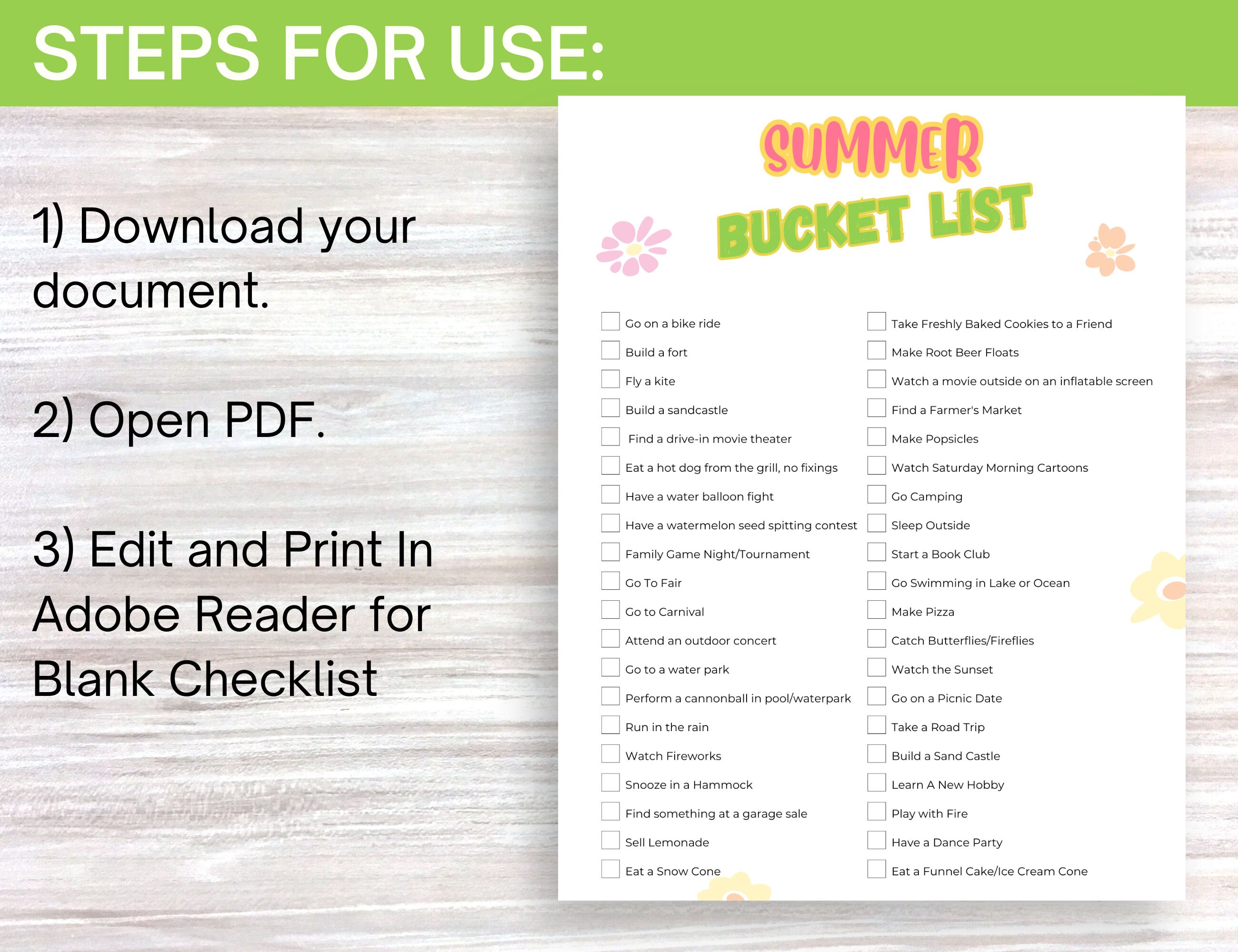 Summer Bucket List Printable | Summer to Do List | Size 8.5x11 | Summer ...