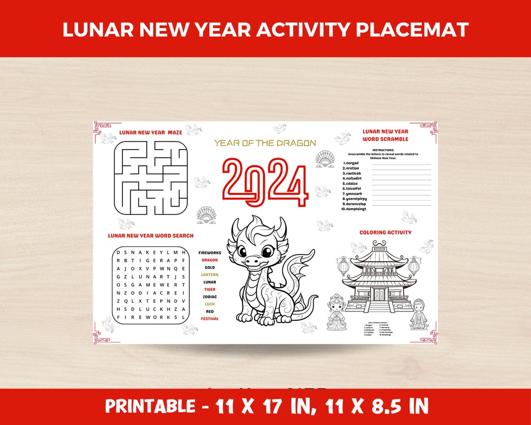 Lunar New Year Children's Activity Placemat | Year of the Dragon Place ...