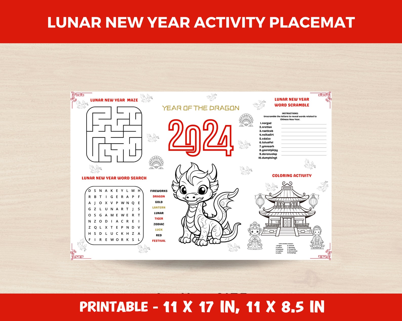 Lunar New Year Children's Activity Placemat | Year of the Dragon Place ...