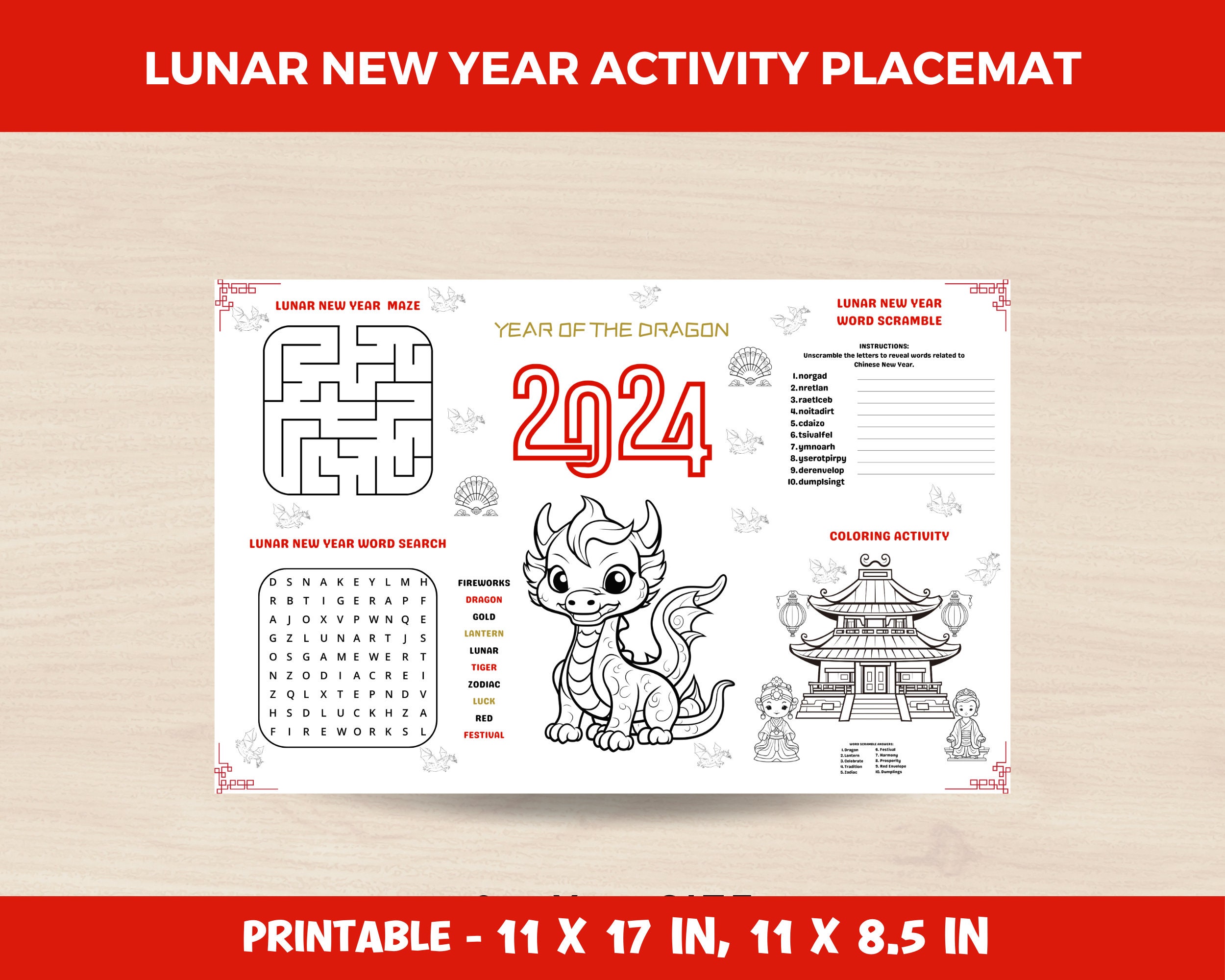 Lunar New Year Children's Activity Placemat | Year of the Dragon Place ...