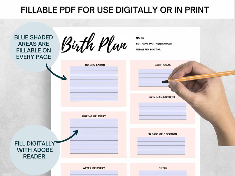 Birth Plan Template, Printable Birth Preferences, Birthing Plan ...